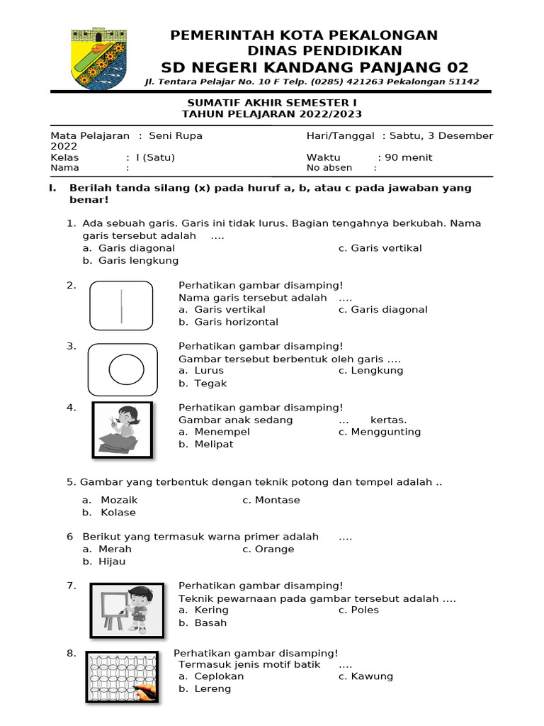 Soal Sumatif Kelas 1 - Seni Rupa | PDF