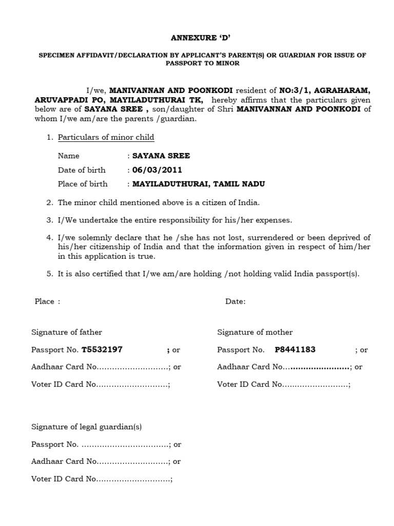 Affidavit for Minor Passport Issuance | PDF | Social Science | Law
