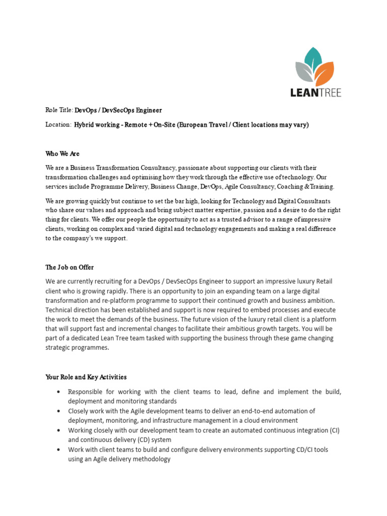 LT DevOps - DevSecOps Engineer Role Profile | PDF | Systems Architecture | Information ...