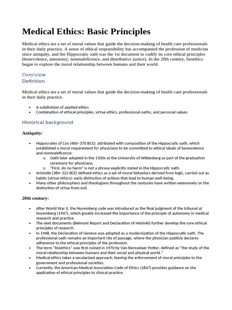 Medical Ethics - Basic Principles | PDF | Medical Ethics | Autonomy