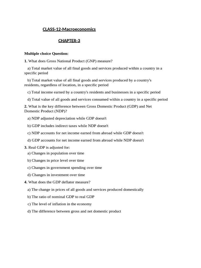 Class 12 Macroeconomics Quiz | PDF | Gross Domestic Product | Economic Growth