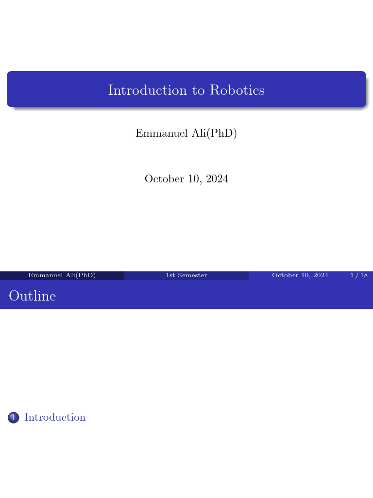 Introduction To Robotics Lecture1 | PDF | Robot | Robotics