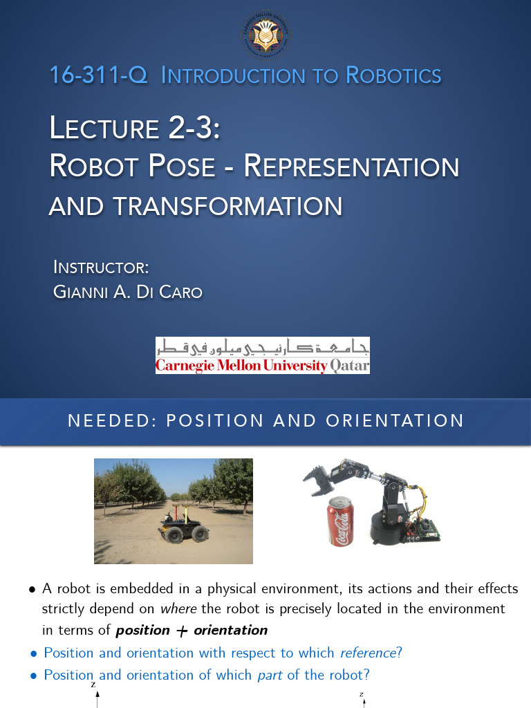 Robot Pose Representation & Transformation | PDF | Coordinate System | Geometry