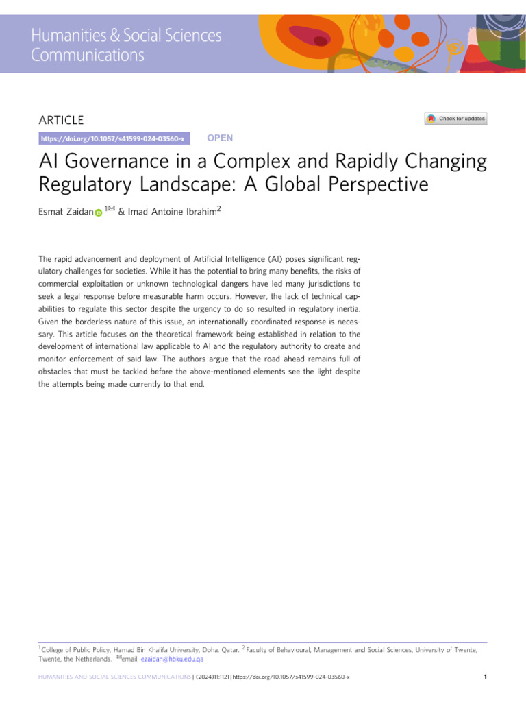 AI Governance in A Complex and Rapidly Changing Regulatory Landscape A ...