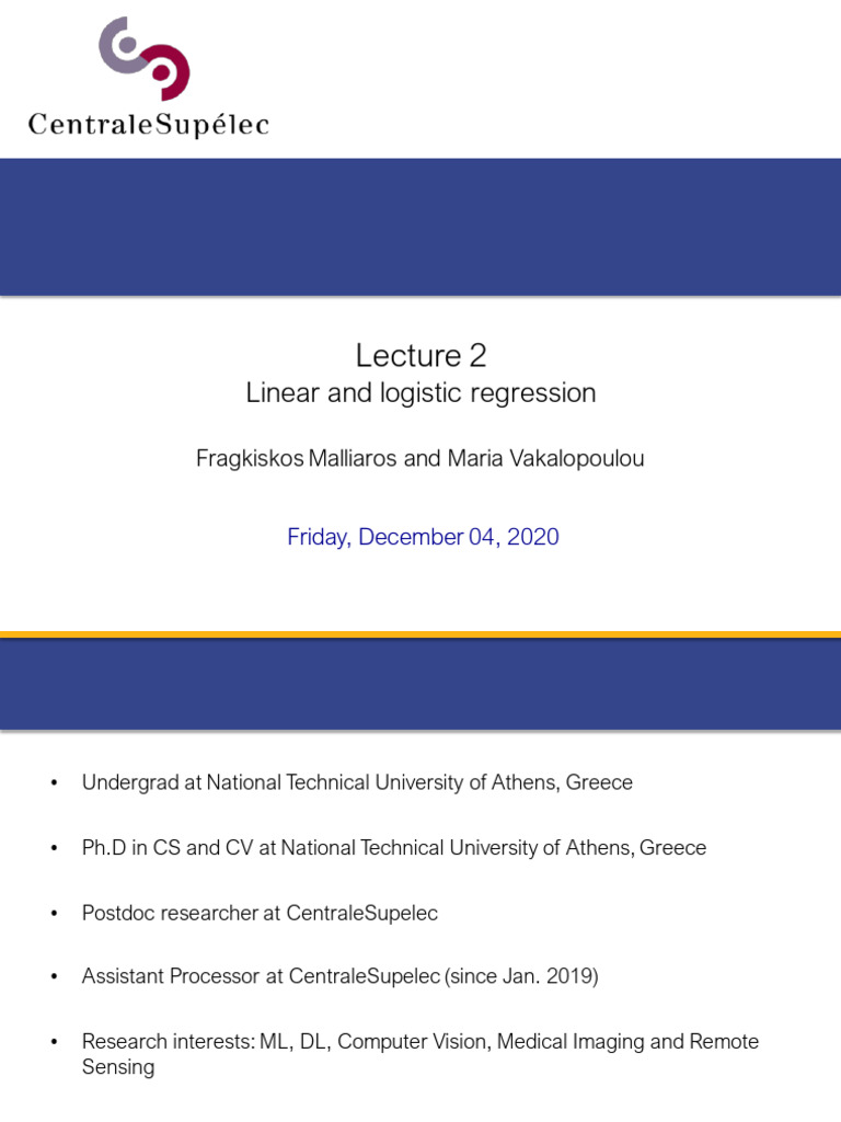2EL1730 ML Lecture02 Linear and Logistic Regression | PDF | Regression Analysis | Least Squares
