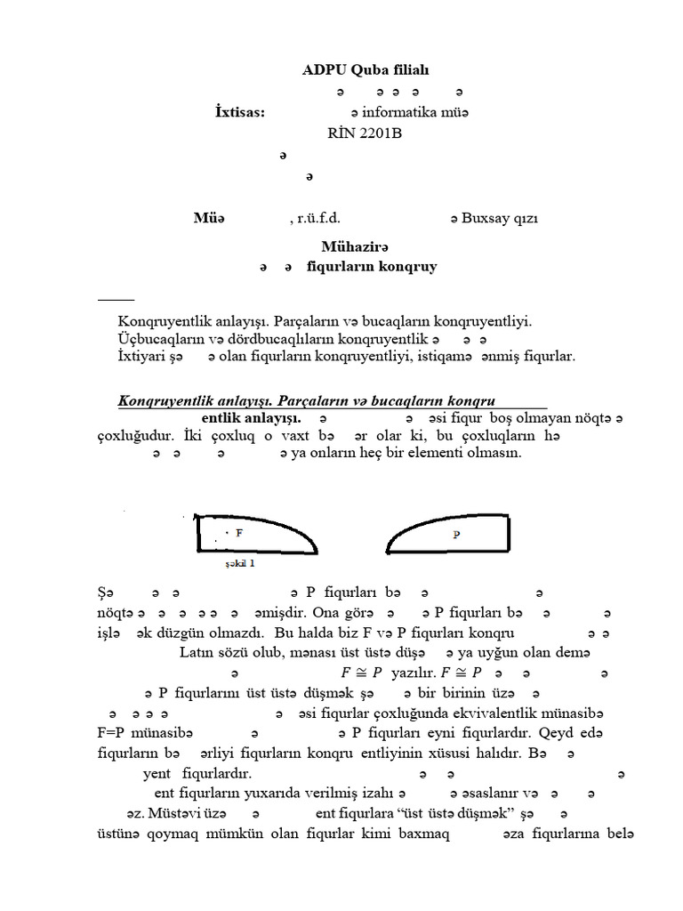 ADPU Quba Filialı Kafedra: İxtisas: Qrup: FƏNN: Tədris Ili: Semestr ...