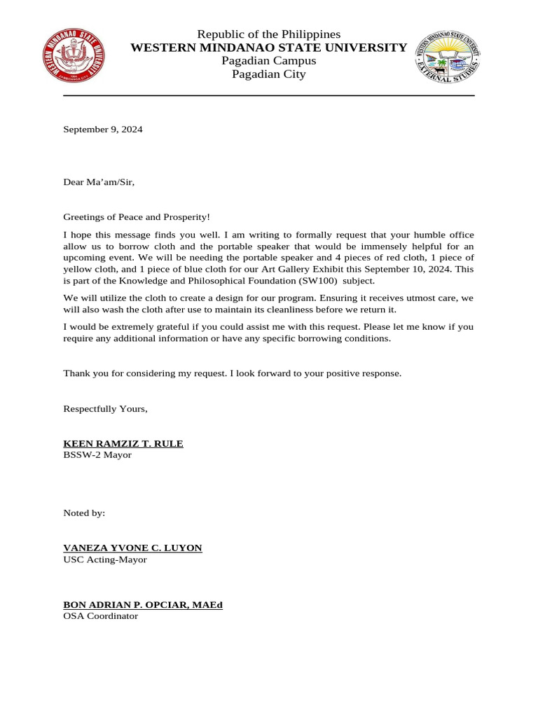 Request Letter For TELA & Speaker | PDF | Travel