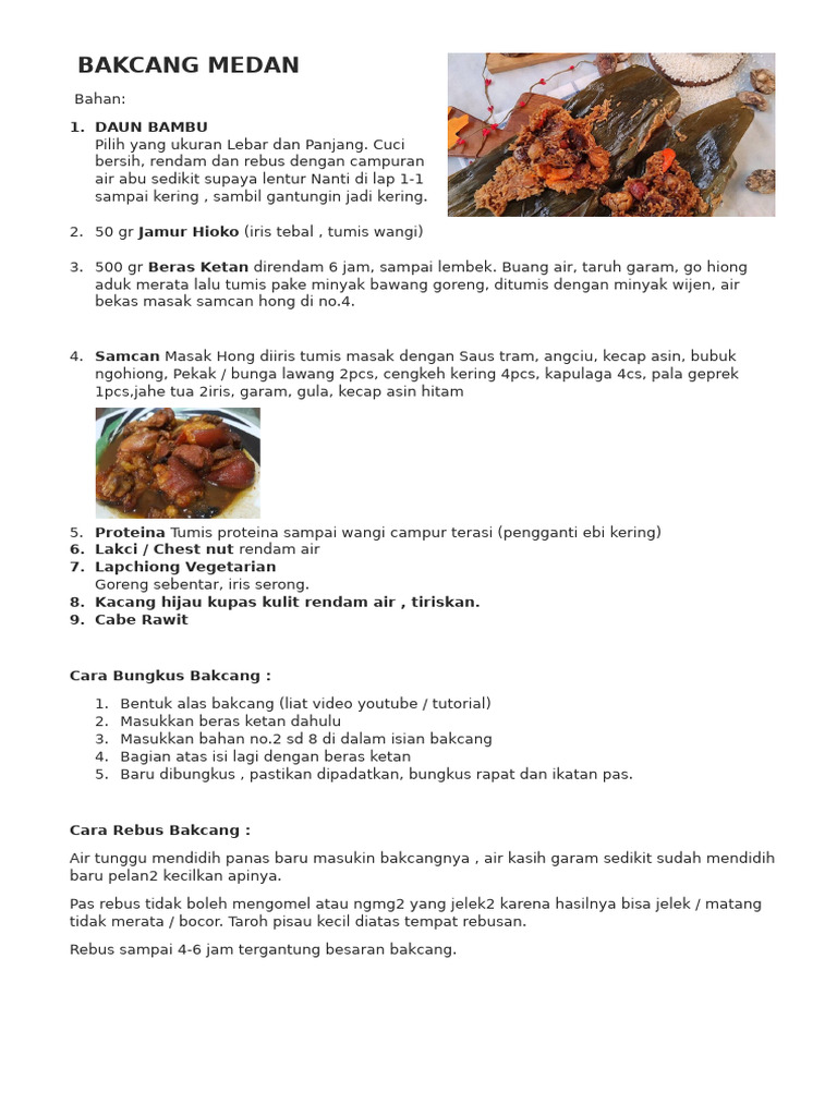 Resep Bakcang Medan Tradisional | PDF | Memasak, Makanan, & Anggur