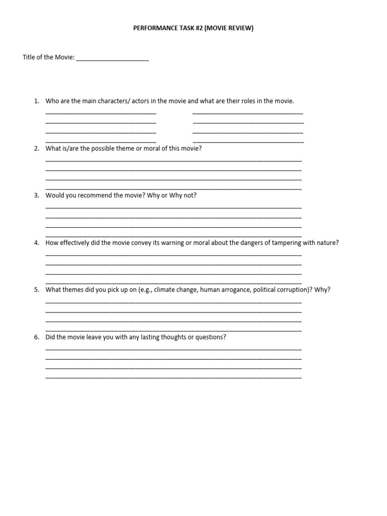 Movie Review Performance Task Guide | PDF