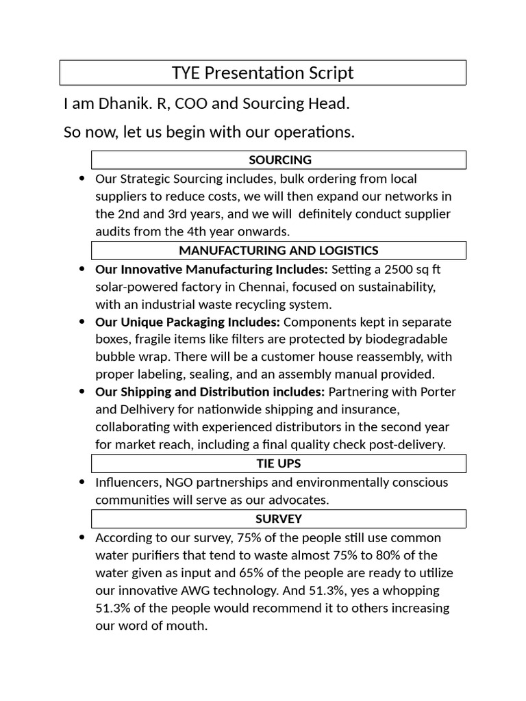 TYE Presentation Script | PDF