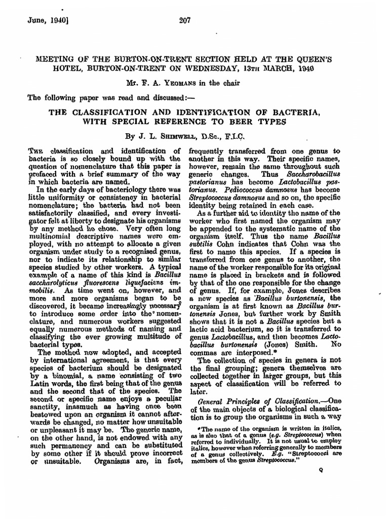 J Institute Brewing - May June 1940 - Shimwell - The Classification and ...