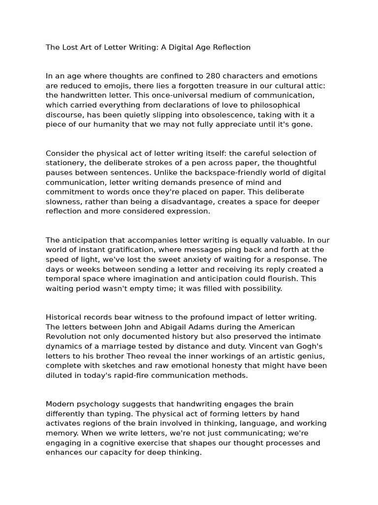 The Lost Art of Letter Writing | PDF | Thought | Communication