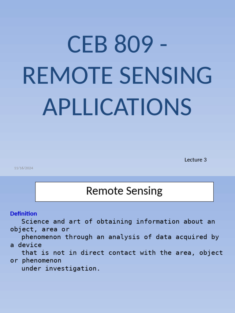 Lecture 3 - REMOTE SENSING APLLICATIONS | PDF | Remote Sensing ...