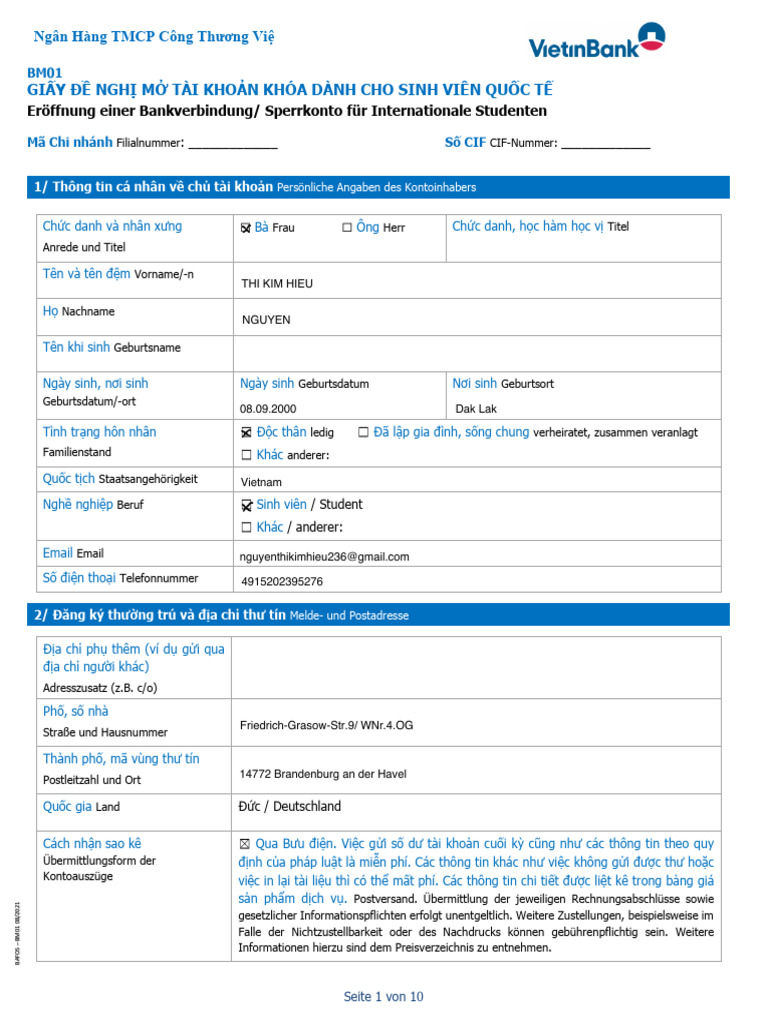 BM01 - 08 - 21 Application For Opening Blocked Account | PDF