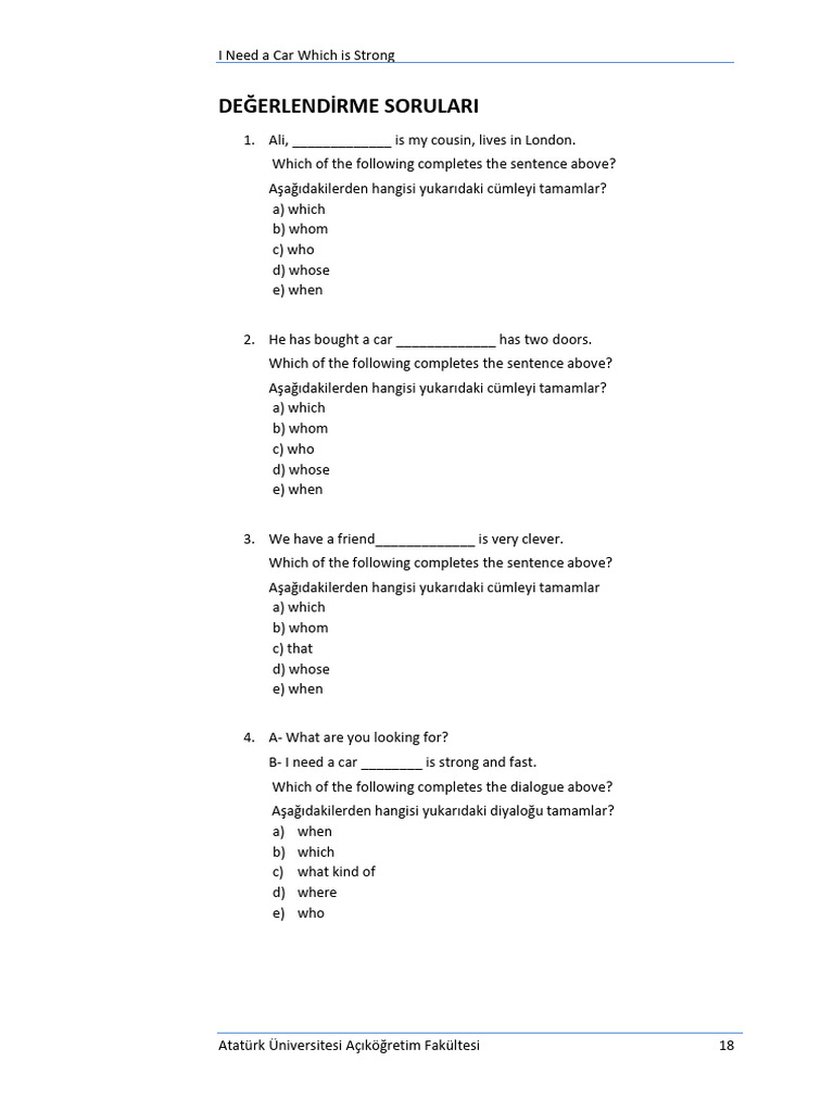 English Test (Translating in Turkish) | PDF