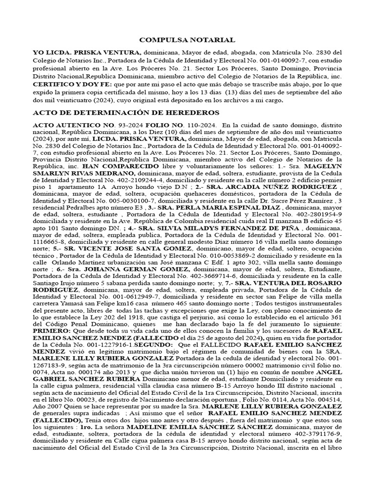Compulsa Notarial | PDF | República Dominicana | Documento de identidad