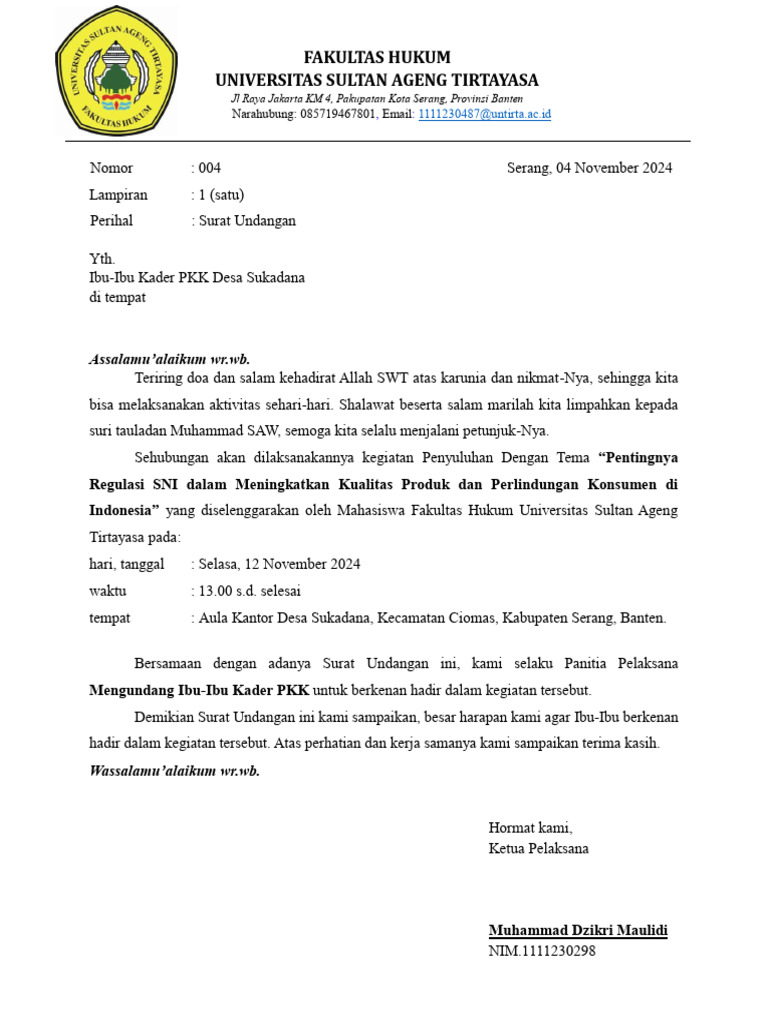 Surat Undangan Kader PKK | PDF