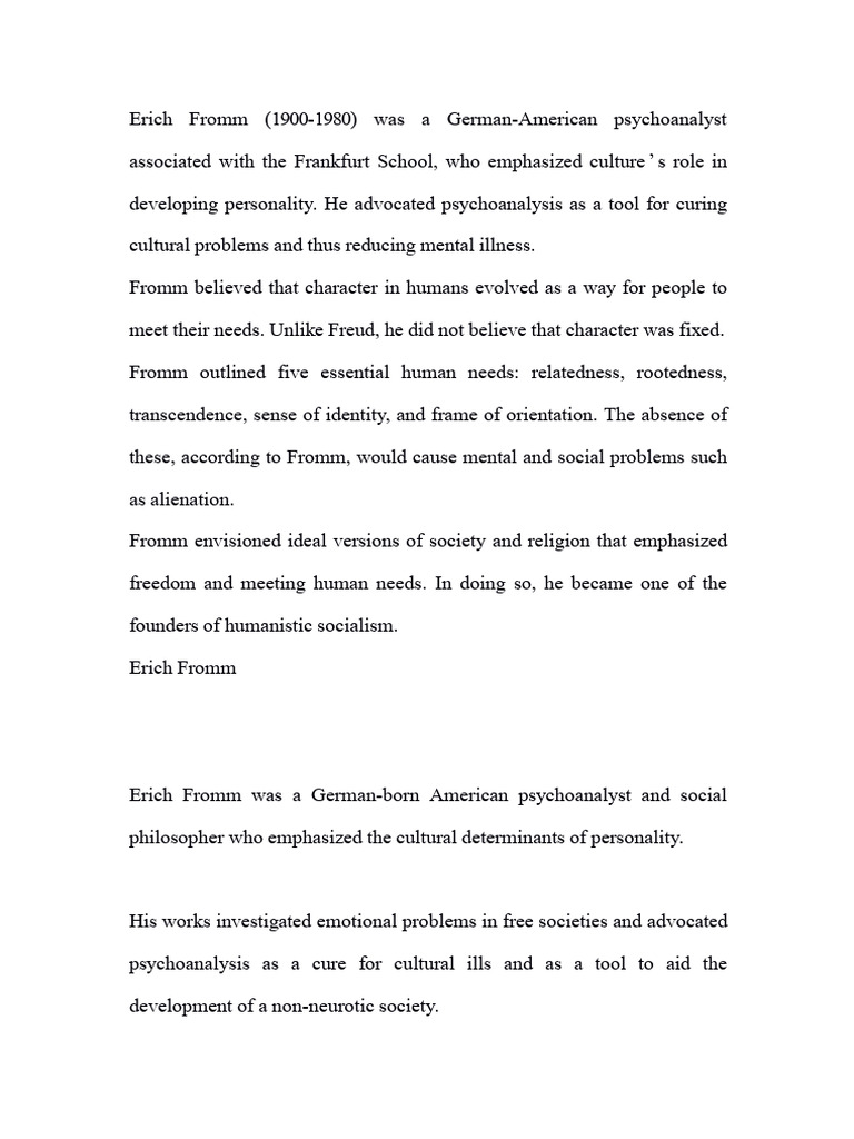 Erich Fromm | PDF | Erich Fromm | Psychoanalysis