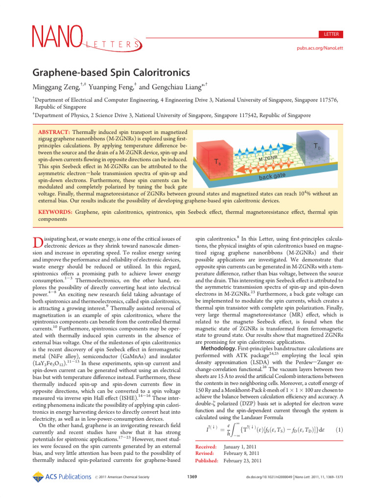 Zeng Et Al 2011 Graphene Based Spin Caloritronics | PDF | Electric ...