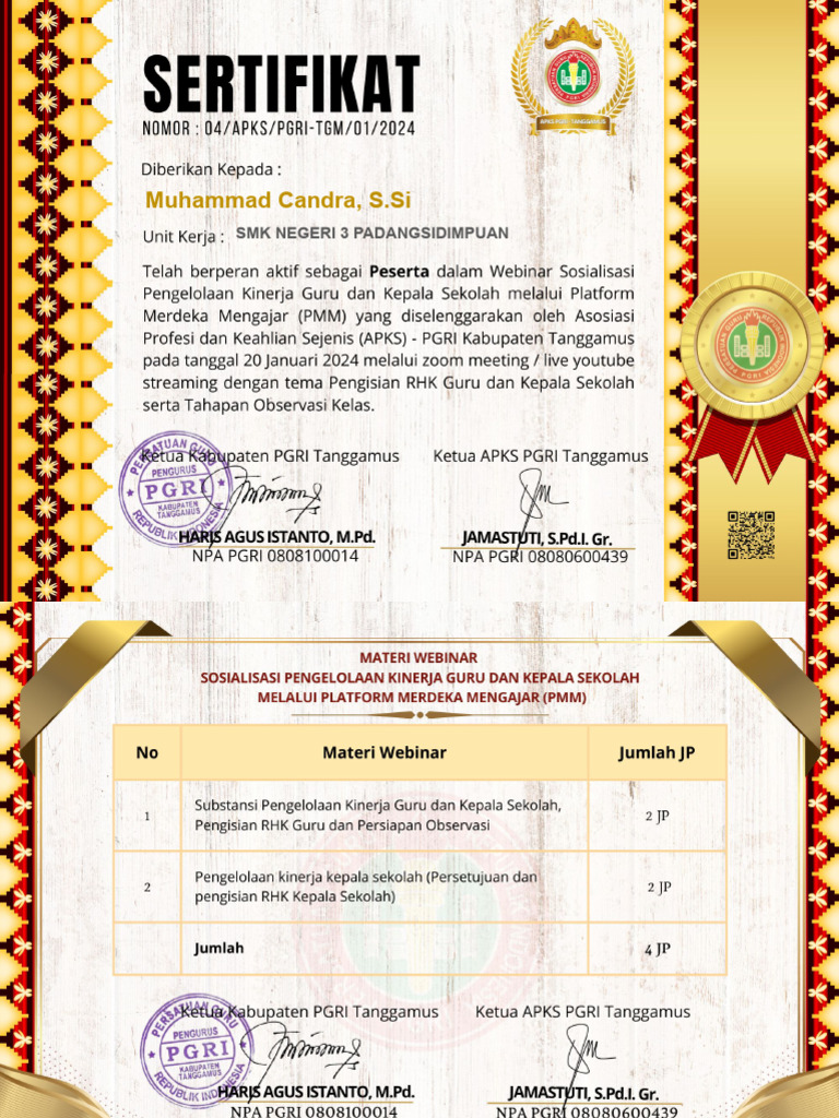 Sertifikat - Muhammad Candra, S.Si | PDF