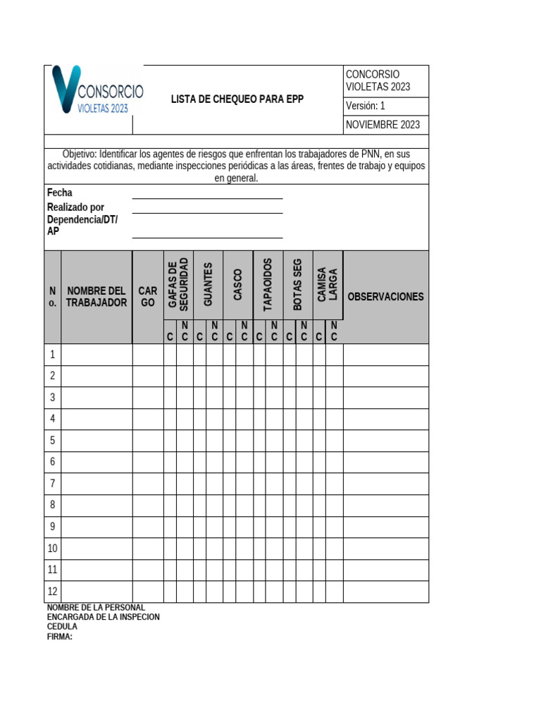 Lista de Chequeo Para Epp | PDF