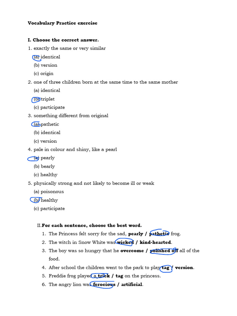 Vocabulary Practice Exercises | PDF