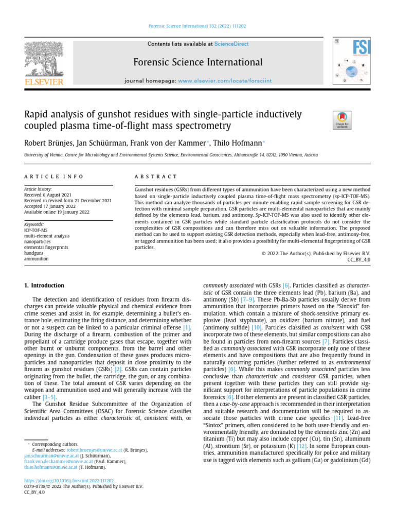 Rapid Analysis of Gunshot Residues With Single Particle - 2022 ...