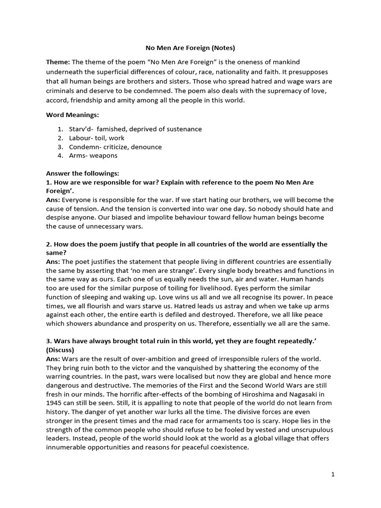 No Men Are Foreign: Unity in Humanity | PDF