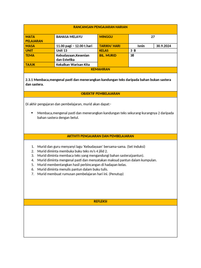 Format RPH BM3B 30.9.24 | PDF