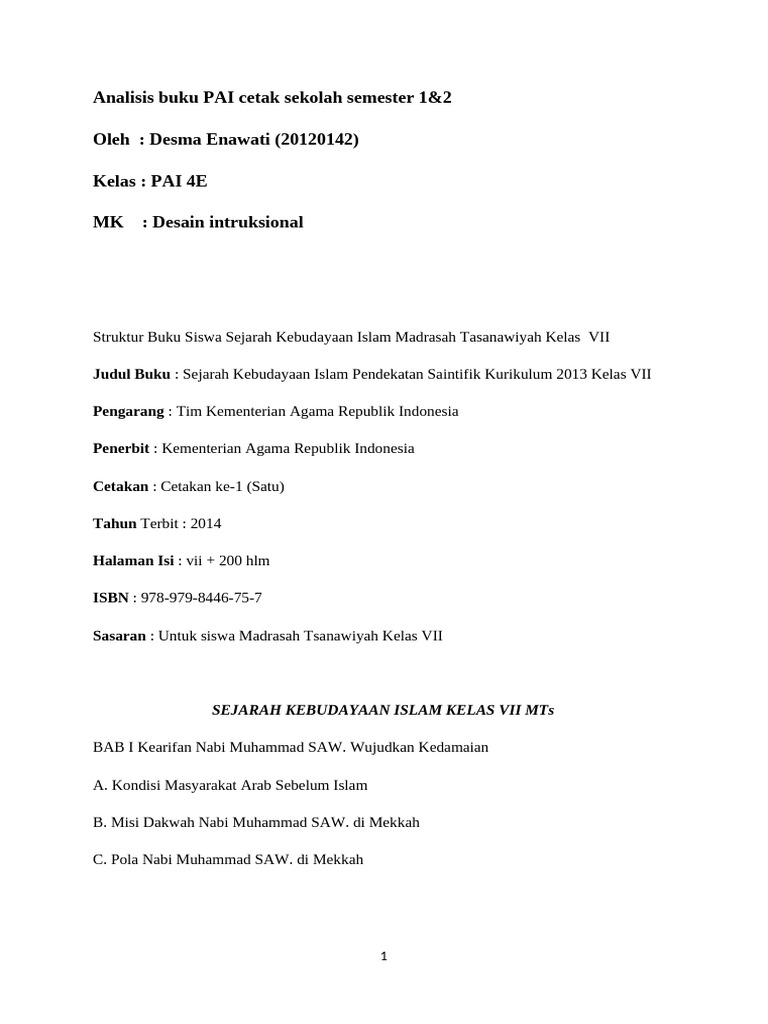 Desma Enawati - PAI 4E - Analisis Materi Buku Pai Sekolah | PDF