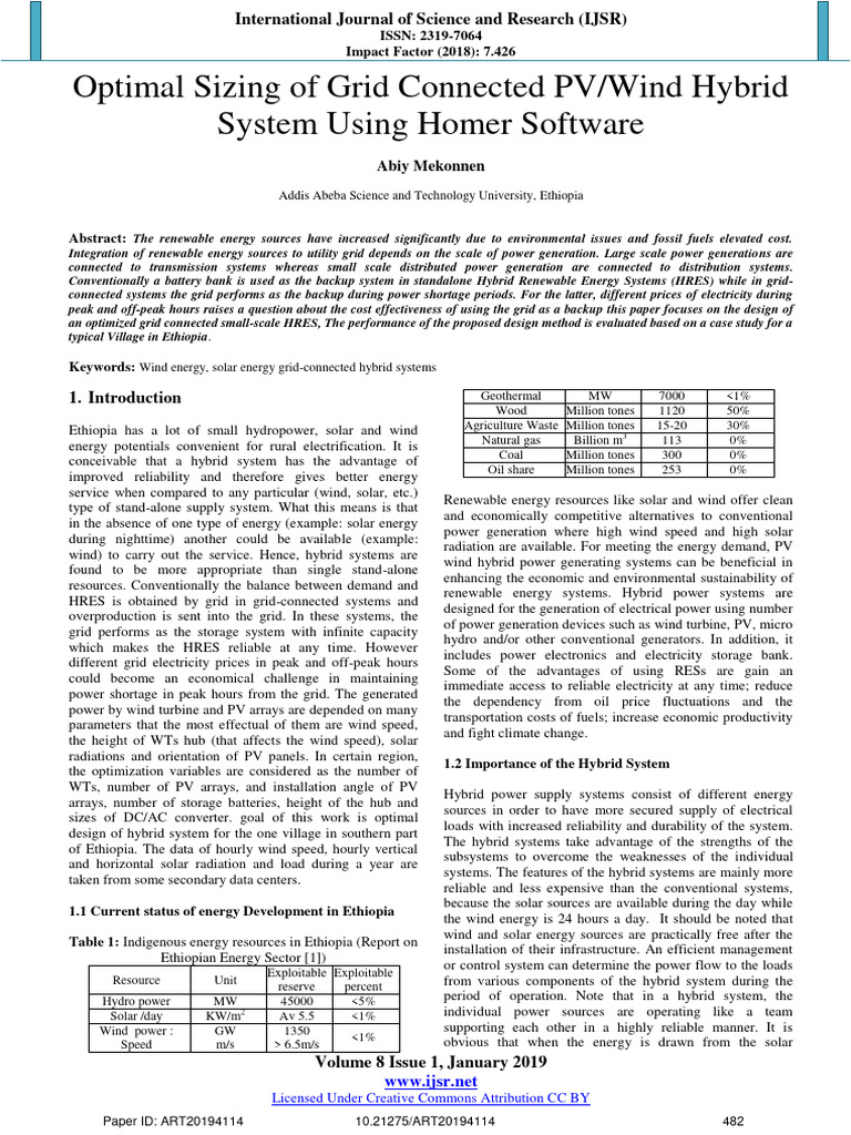 Optimal Sizing of Grid Connected PV Wind | PDF | Wind Power | Photovoltaics
