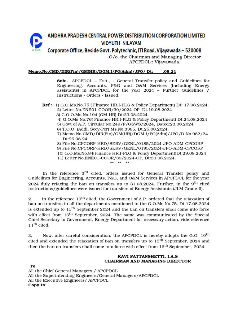 Transfer Guide Lines Further Instructions Issued | PDF