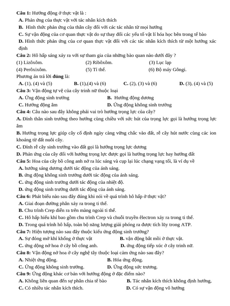 ĐỀ CƯƠNG ÔN TẬP KTTX SINH11_HKII_LẦN 1 | PDF