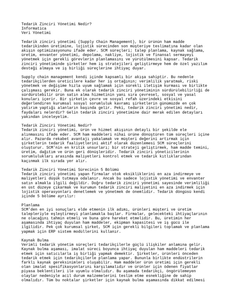 Tedarik Zinciri Yönetimi | PDF