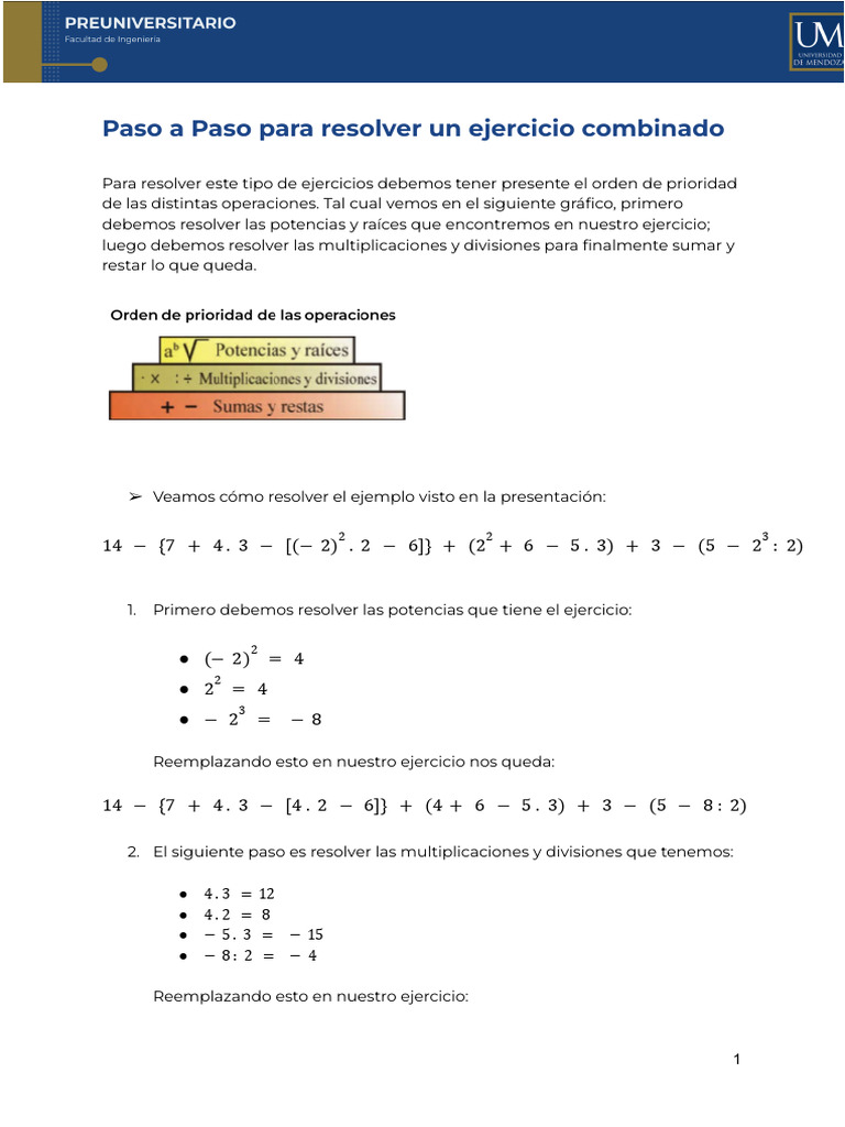 01 - Paso A Paso para Resolver Un Ejercicio Combinado | PDF
