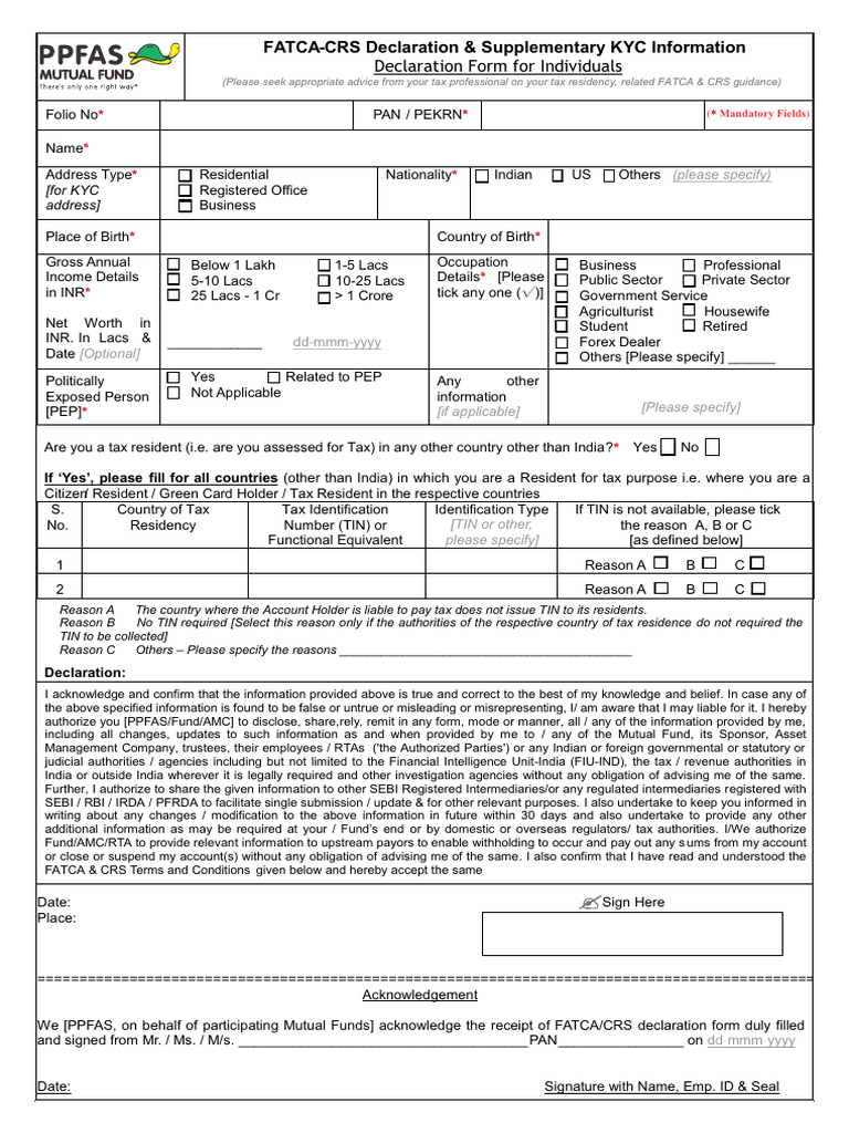 Supplementary Fatca Kyc Crs Form PLTVF | PDF | Identity Document | Government