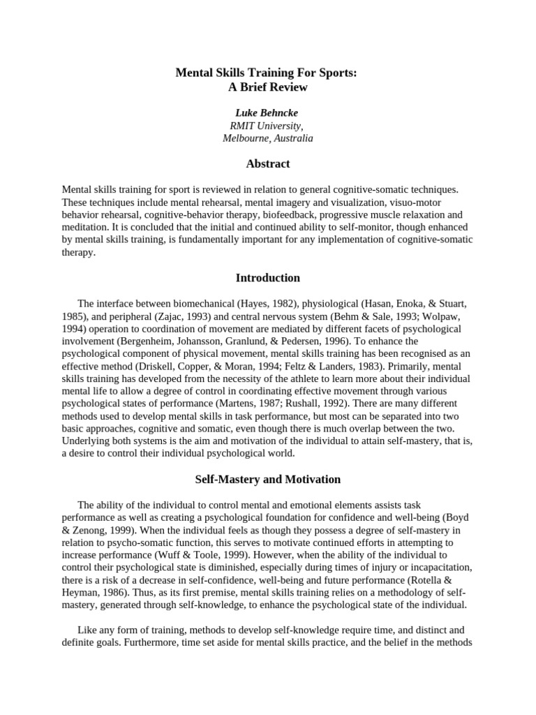 Mental Skills Training for Athletes | PDF | Motivational | Motivation