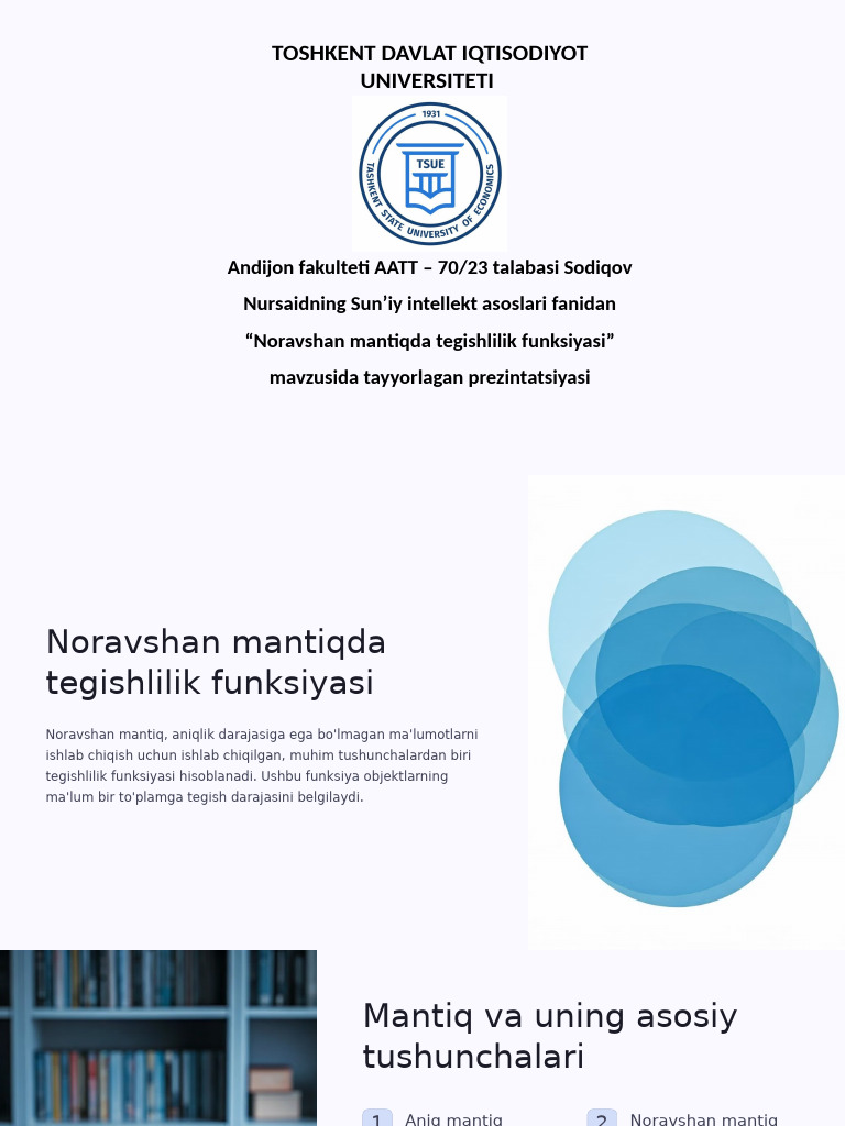 Noravshan Mantiqda Tegishlilik Funksiyasi | PDF