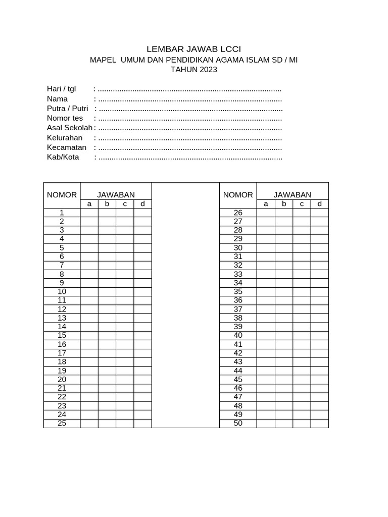 Lembar Jawab Soal SD | PDF