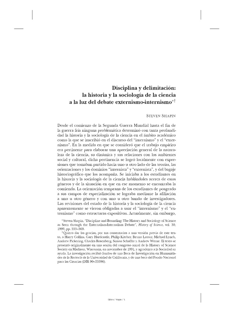 Disciplina y Delimitación (Steven Shapin) | PDF
