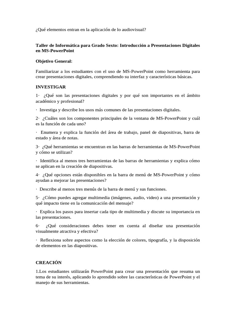 Taller I 6 | PDF | Microsoft PowerPoint | Multimedia