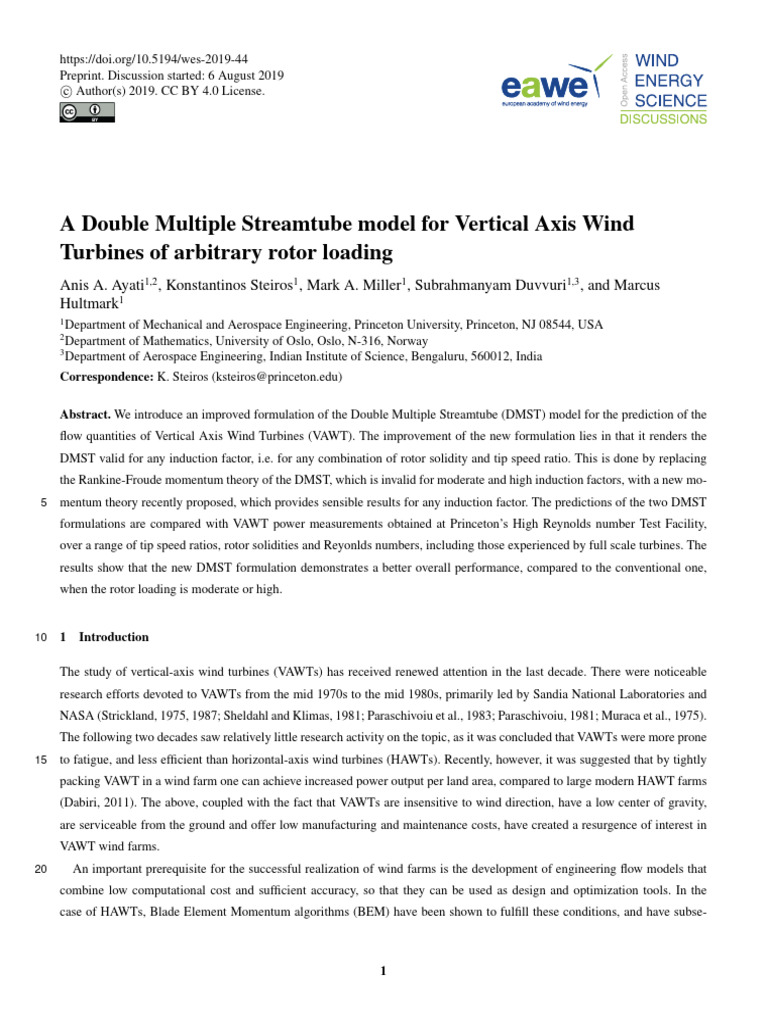 A Double Multiple Streamtube Model For Vertical Ax | PDF | Drag ...