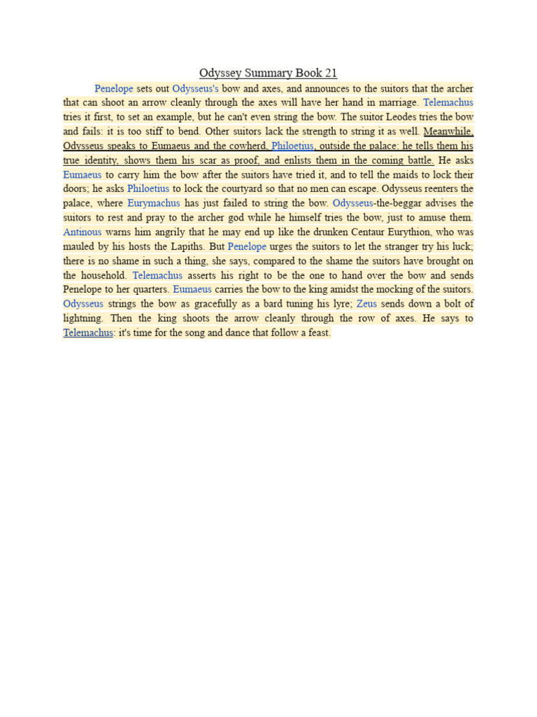 The Odyssey Summary Book 13-24 (2) .21 | PDF | Art | Classics