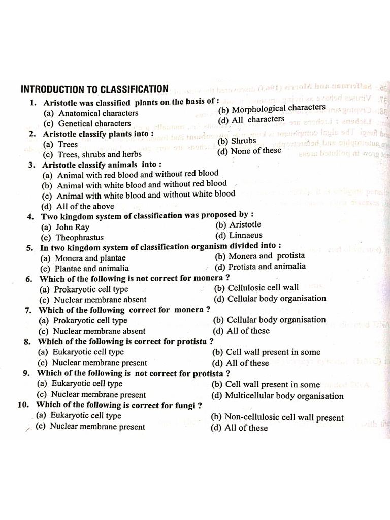 Biological Classification Assignment - 1 | PDF