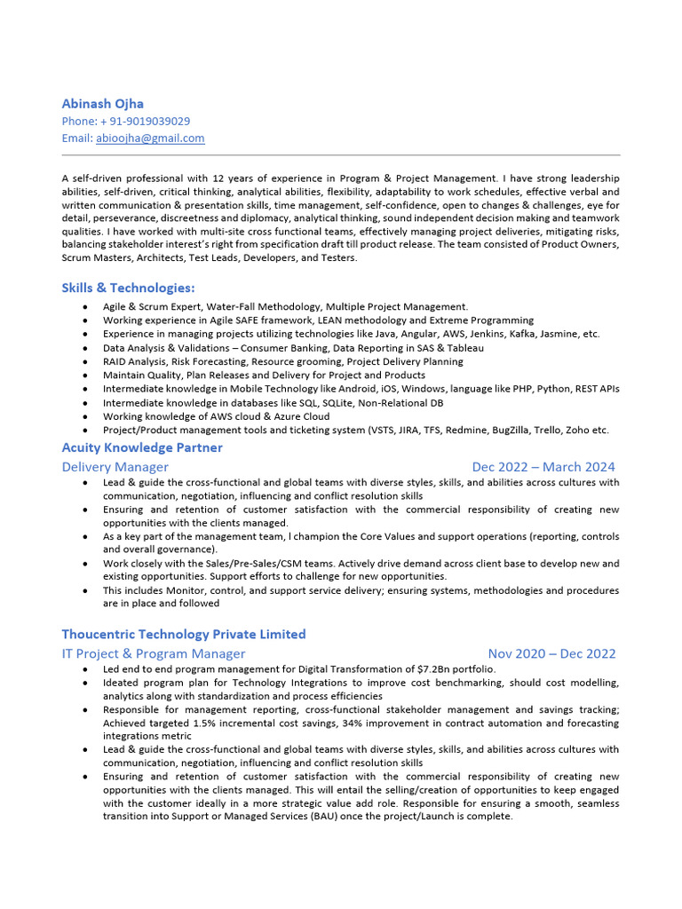 Resume_AO-1 | PDF | Agile Software Development | Scrum (Software Development)