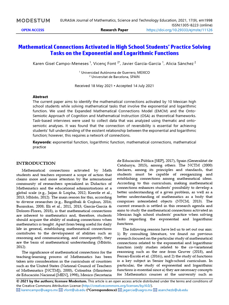 Mathematical Connections Activated in High School Students Practice ...