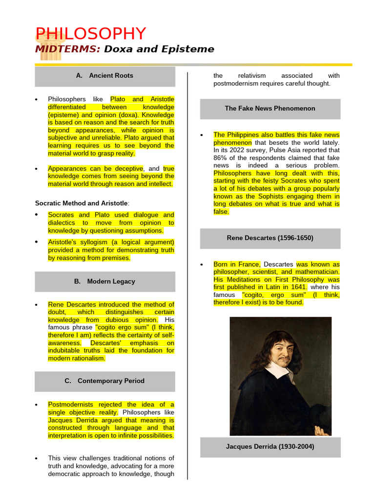 Philosophy (Doxa and Episteme) | PDF | Knowledge | René Descartes