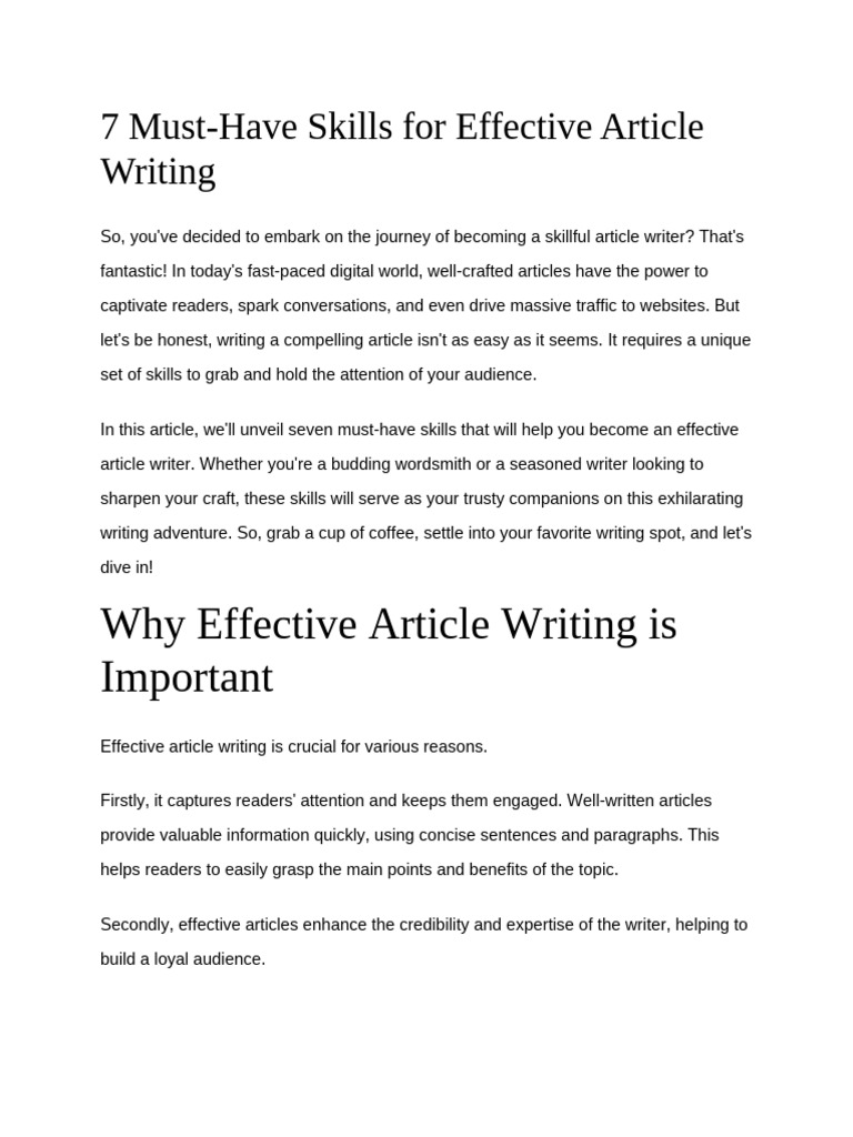 7 Must-Have Skills For Effective Article Writing | PDF | Editing ...