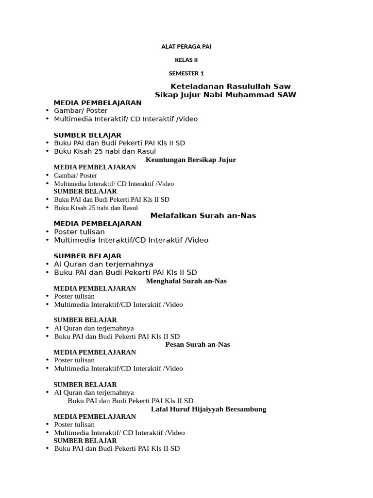 Alat Peraga Pai Kelas 2 Semester 1 | PDF