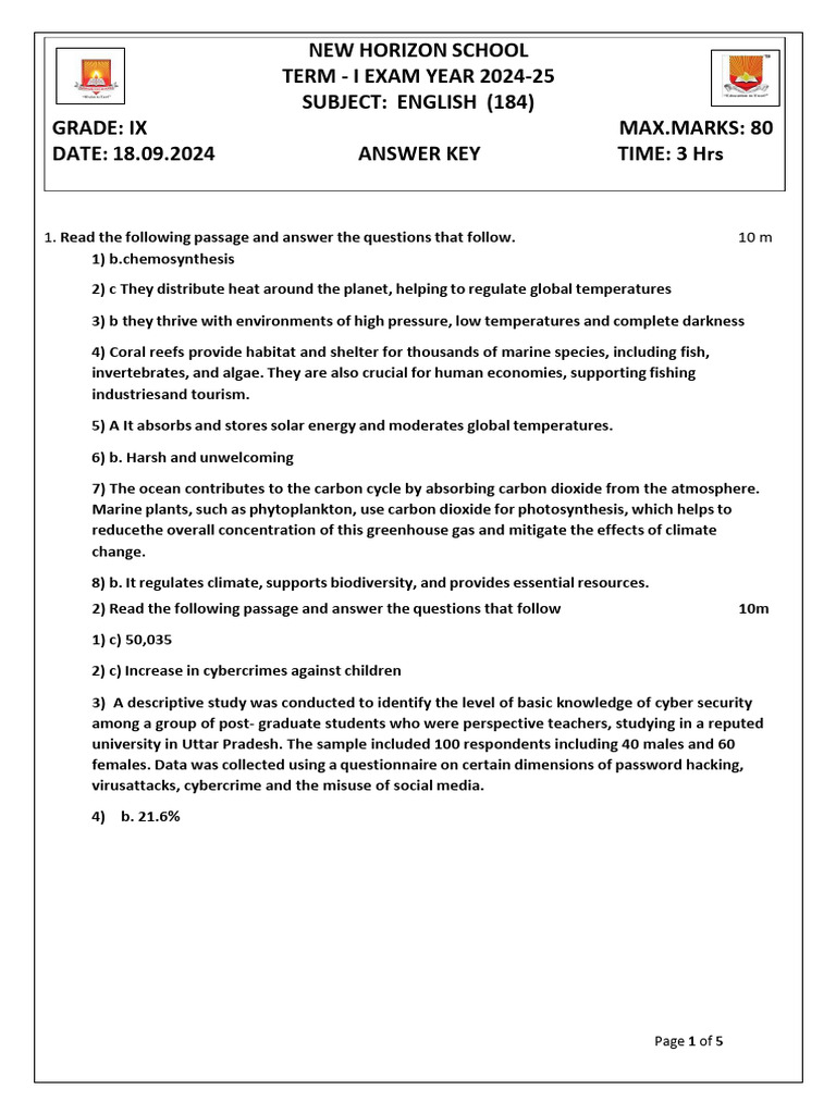 ENG 9TH Answer Key Term 1-1 | PDF | Phytoplankton